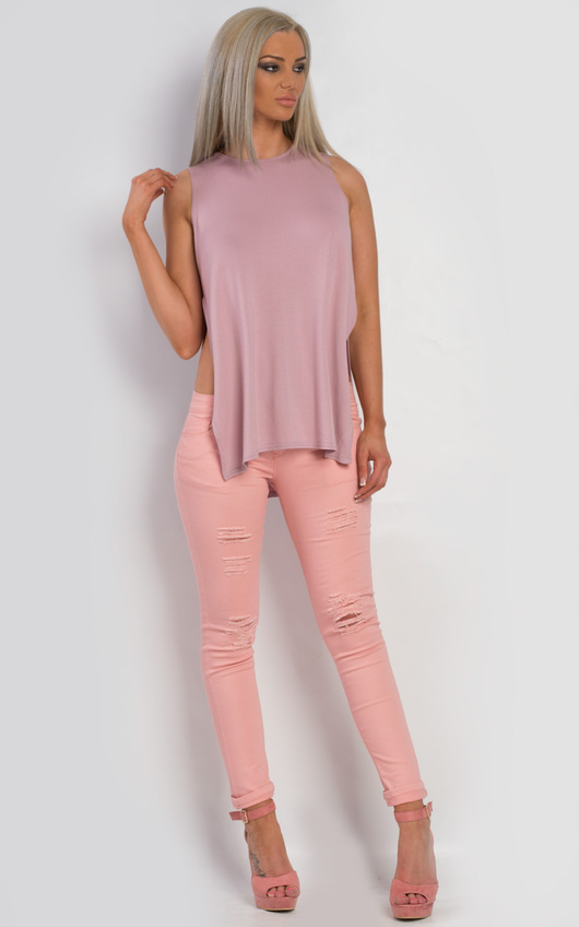 Keaton Side Split Top in Lilac | ikrush