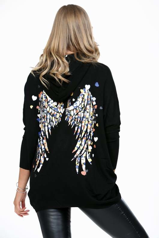 Lexie Angel Wing Oversized Hoodie In Black Ikrush