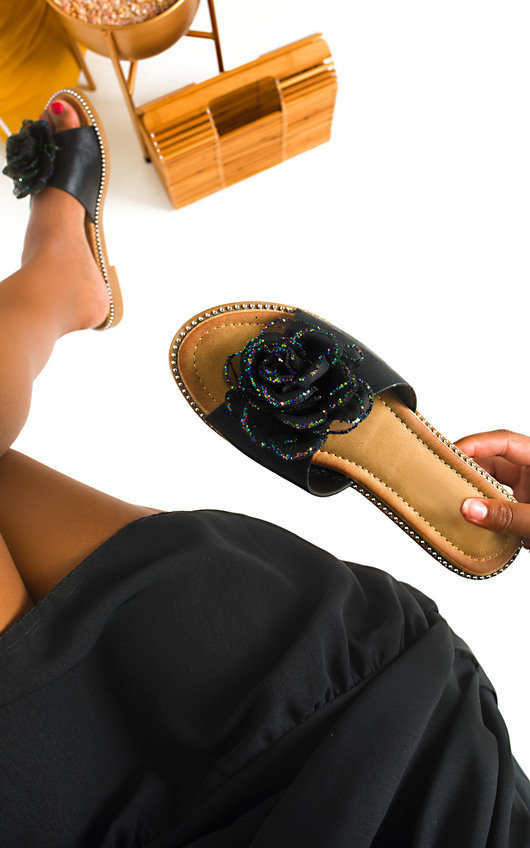 Black Agate Metallic Flower Sliders | ikrush