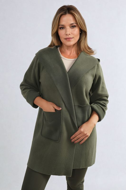 Khaki Alma Open Front Folded Sleeve Jacket with Pockets | ikrush