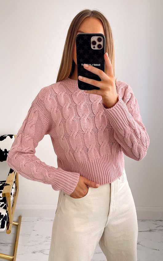Pink Alora Cable Knit Cropped Jumper | ikrush