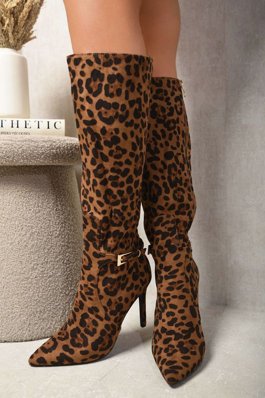 Leopard Anna Side Zip Stiletto Boots | ikrush