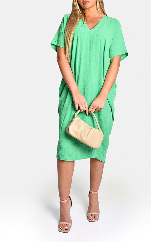 Green Annalise V-Neck Half-Sleeve Midi Dress | ikrush