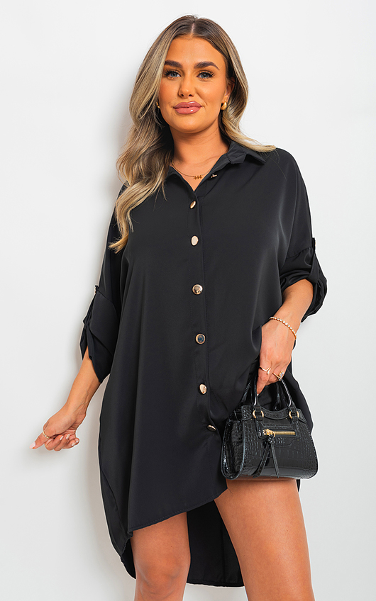 Beatrice Oversized Button Down Top in Black | ikrush