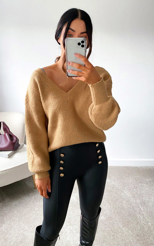 Black Cheryl Faux Leather Button Leggings | ikrush