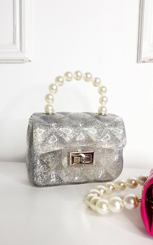 Silver Fiona Fold Over bag with Pearl Handle | ikrush