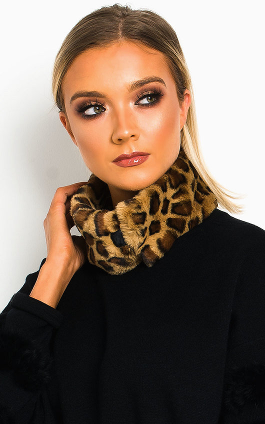 Leopard Jennie Faux Fur Collar Scarf | ikrush