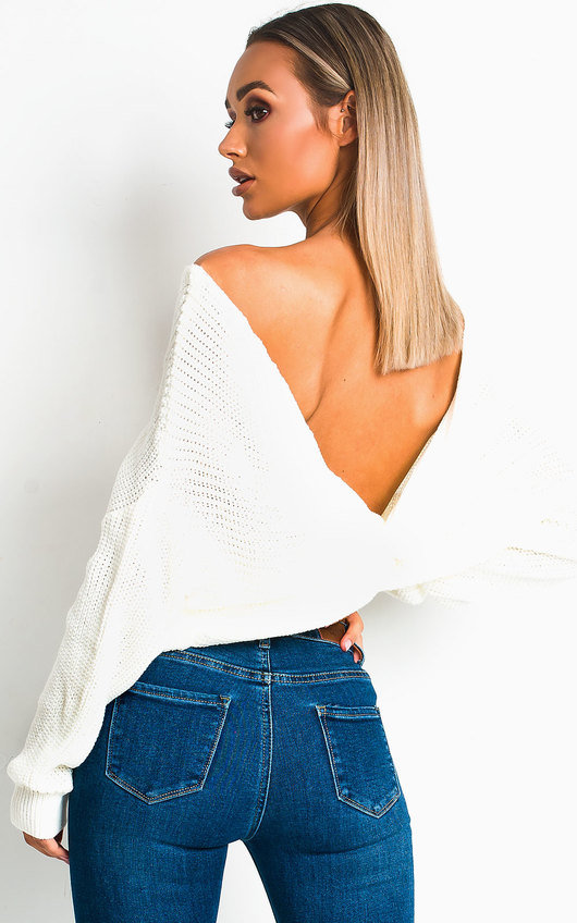 Cream Kim Knitted Crossover Jumper | ikrush
