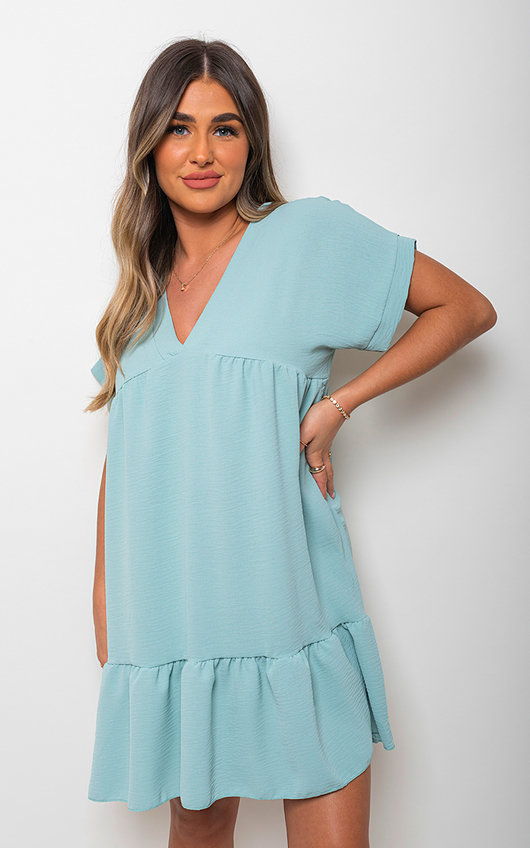 Gabriela V Neck Tiered Smock Dress in Sage | ikrush Gabriela V Neck Tiered Smock Dress in Sage | ikrush