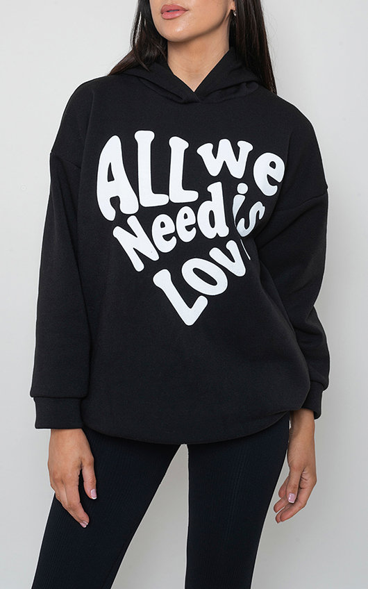 Black Megan Oversized All We Need Is Love Slogan Hoodie | ikrush