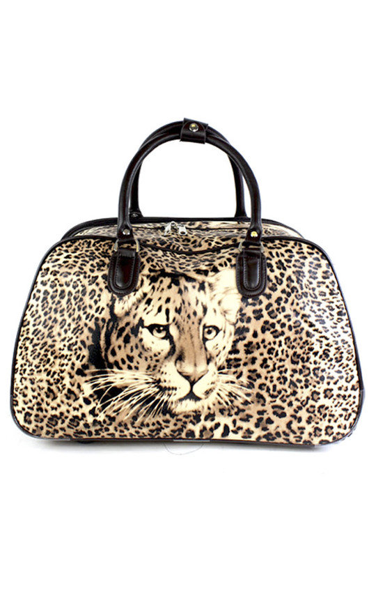 Mila Leopard Travel Trolley Bag in Coffee | ikrush
