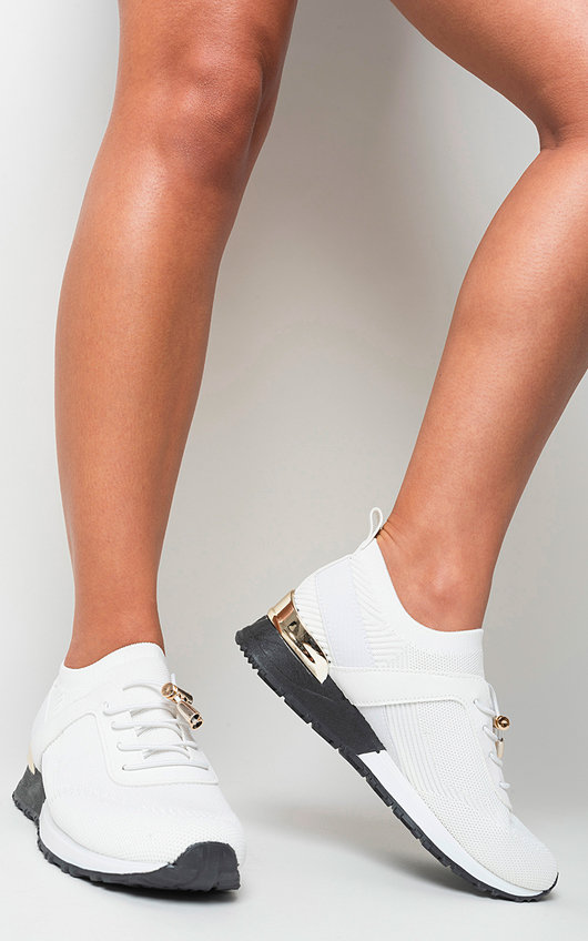 White Natalia Slip On Lace Up Closure Trainers | ikrush