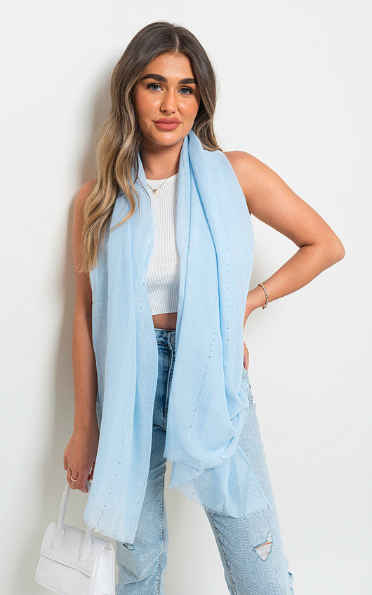Blue Primrose Sparkle Sequin Crinkle Wrap Scarf | ikrush