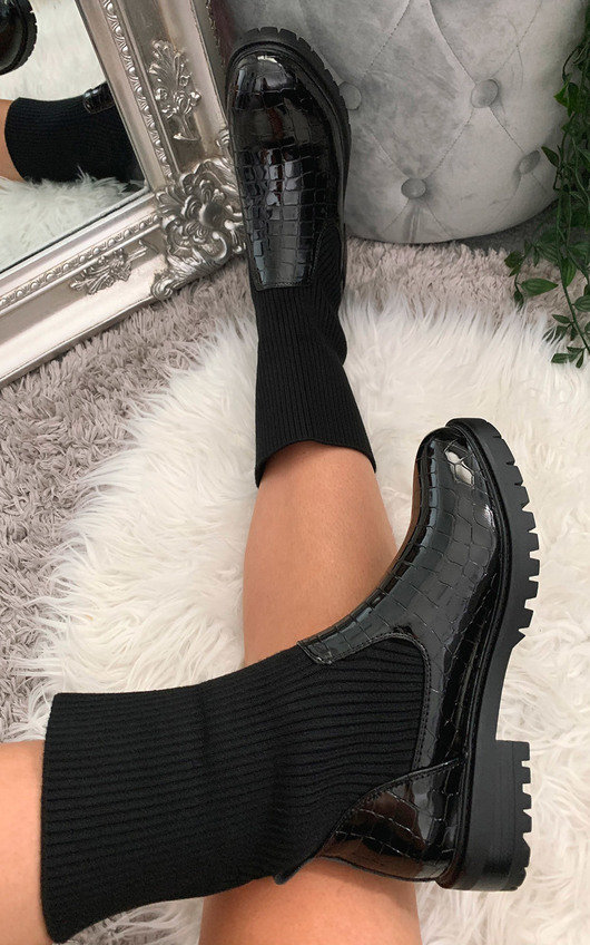 Black stone Rachel Croc Print Boots | ikrush