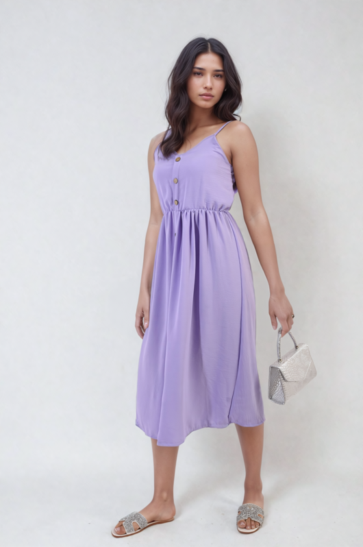 Lilac Regina Button Front Strappy Midi Dress | ikrush