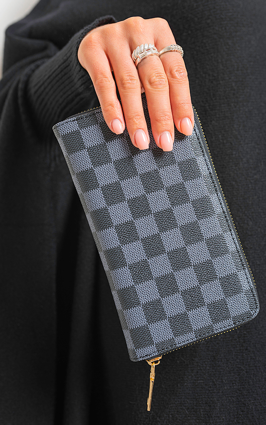 Sandy Check Style Zip Purse in Black | ikrush