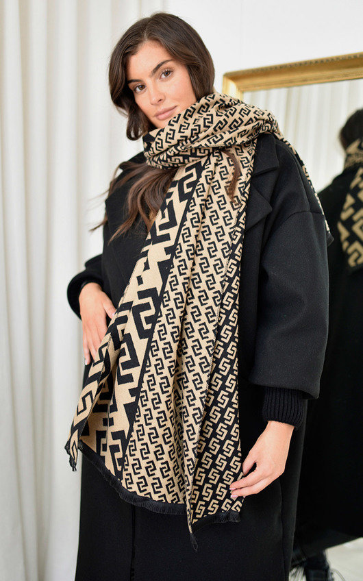 Brown Sophie Greek Key Scarf | ikrush
