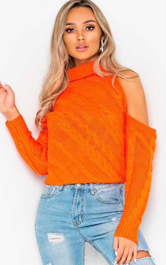 Orange Yasmin Knitted Cut Out Jumper | ikrush